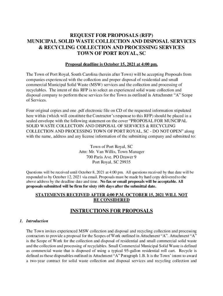 Fillable Online Request for Proposals (RFP) Municipal Solid Waste Collection and ... Fax Email ...