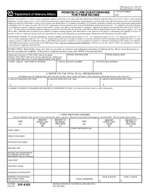 Fillable Online Pension Claim Questionnaire for Farm Income (VA Form ...
