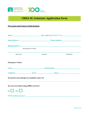 CMHA-NL Volunteer Application Form CMHA-NL Volunteer Application Form ...
