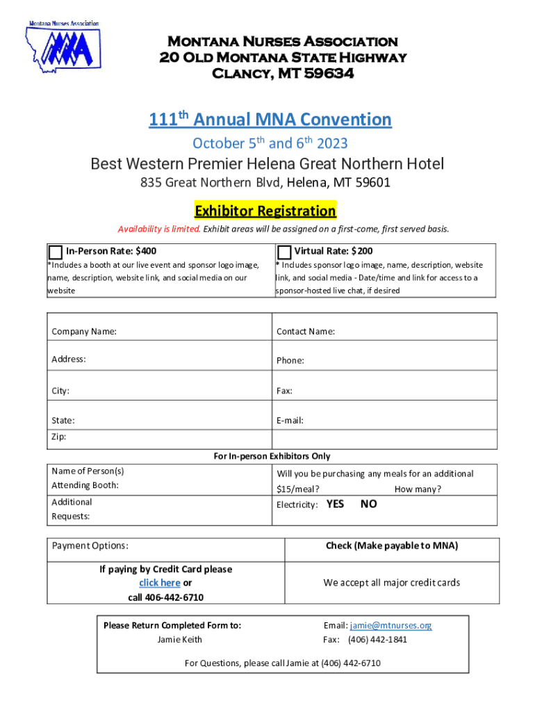 111th Annual MNA Convention Exhibitor Registration Montana Nurses ...
