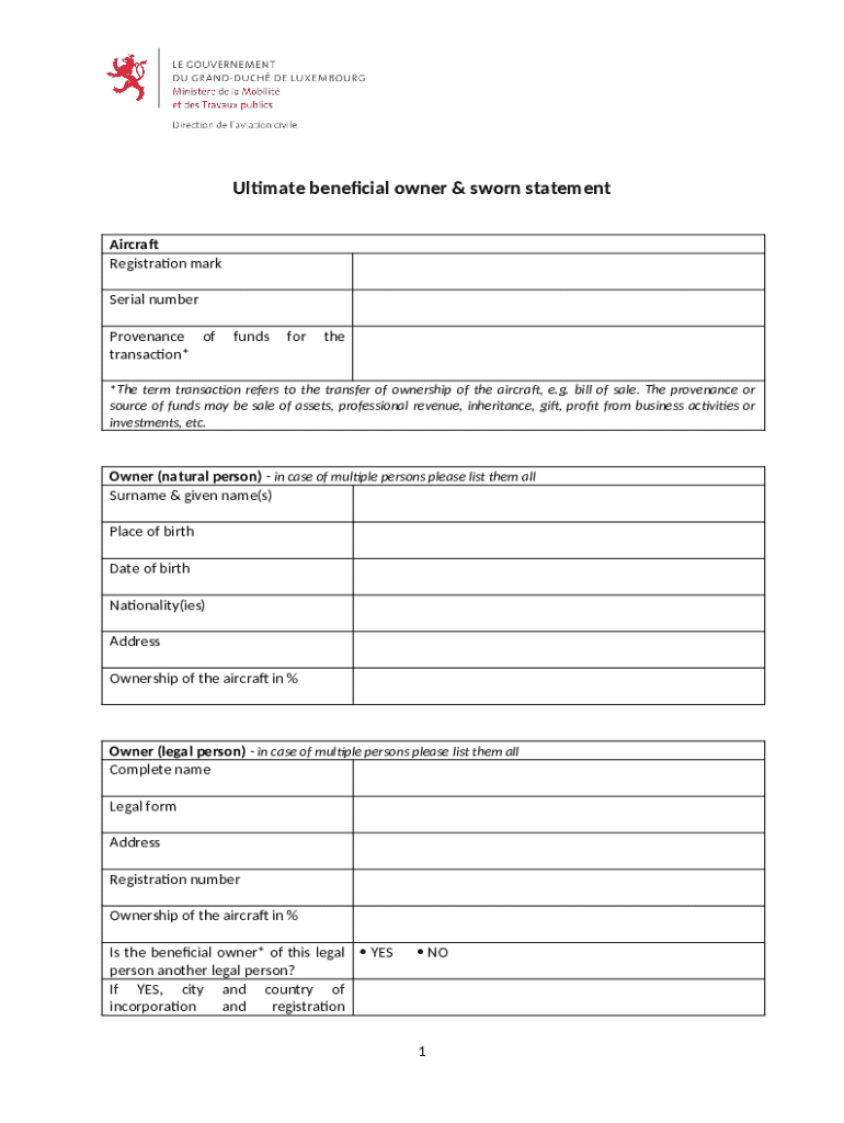 Ultimate beneficial owner & sworn statement Doc Template | pdfFiller