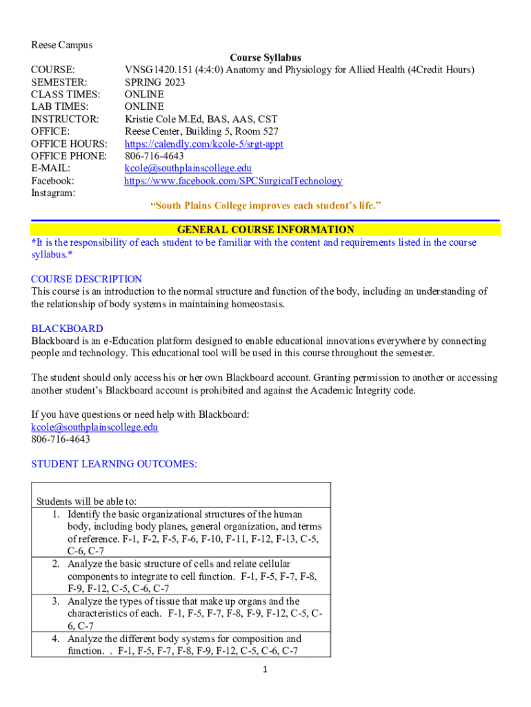 Fillable Online VNSG1420.151 (4:4:0) Anatomy and Physiology for Allied ...