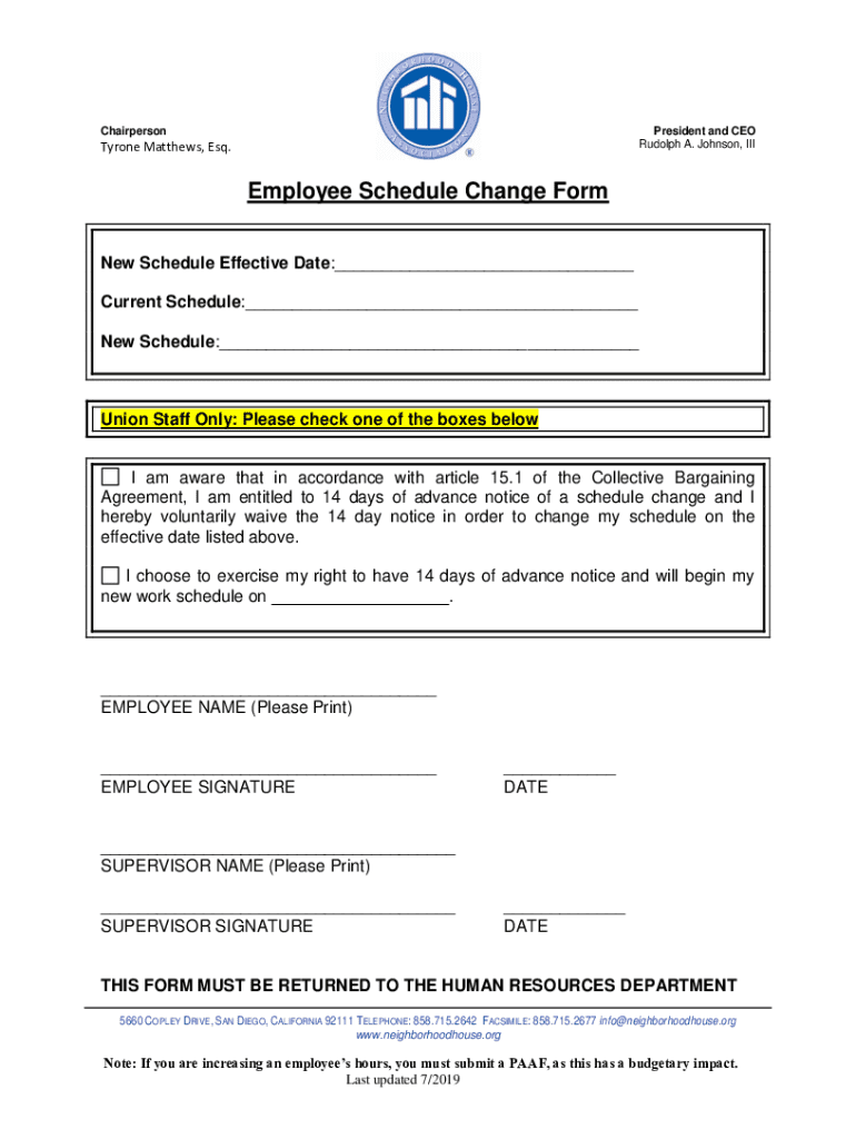 Fillable Online Employee Schedule Change Form Fax Email Print - pdfFiller