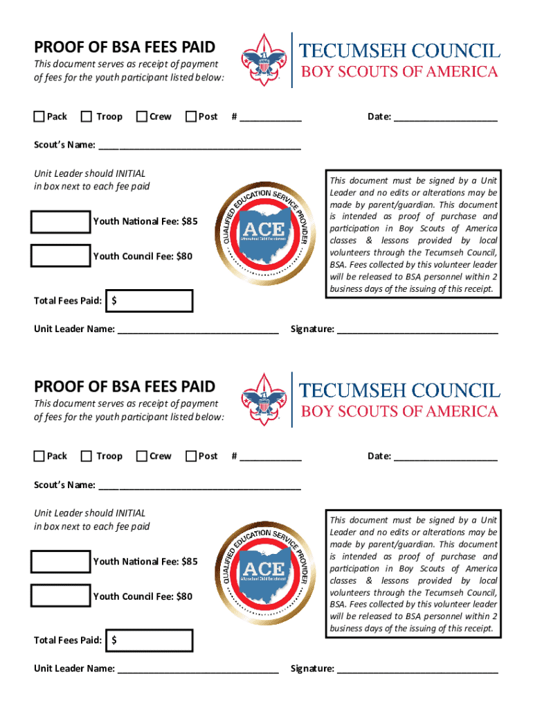 Fillable Online proof of bsa fees paid Fax Email Print - pdfFiller