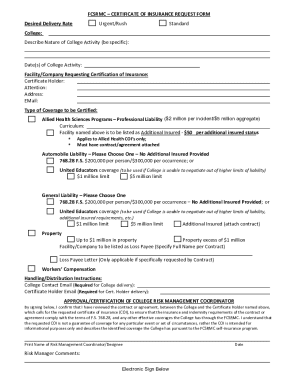 Fillable Online fcsrmccertificate of insurance request form Fax Email ...