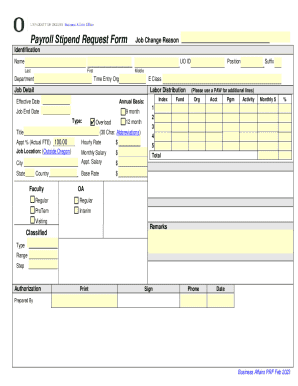 Fillable Online hr uoregon Payroll Stipend Request Form Job Change Reason Fax Email Print ...