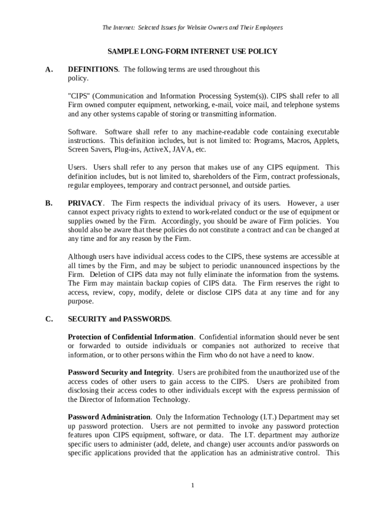 Long- Internet Usage Policy Doc Template | pdfFiller