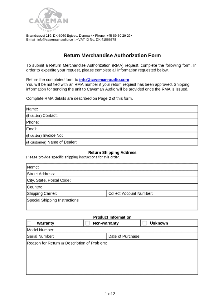 RMA - Return Merchandise Authorization - Customer Service Doc Template ...