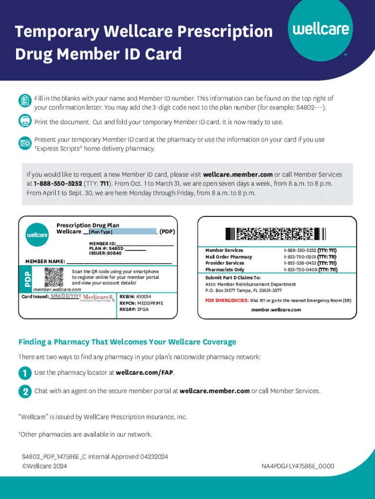 Fillable Online Temporary Wellcare Prescription Drug Member ID Card Fax ...