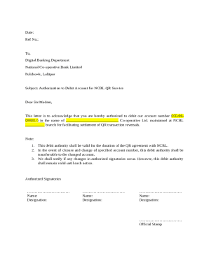 QR service debit authority (sample) Doc Template | pdfFiller