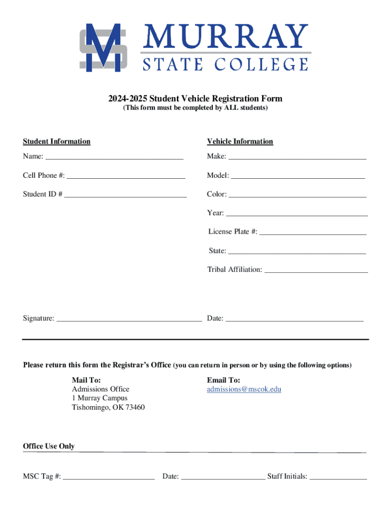 Fillable Online 2024-2025 Student Vehicle Registration Form Fax Email ...