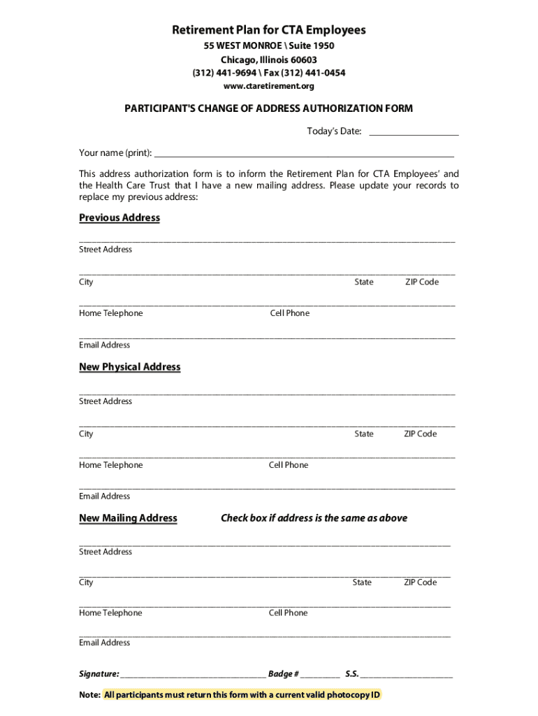 Fillable Online RETIRED EMPLOYEES CHANGE OF ADDRESS AUTHORIZATION Fax ...