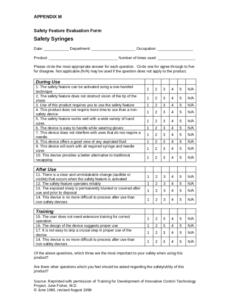 Safety Feature Evaluation for Safety Syringes Doc Template | pdfFiller