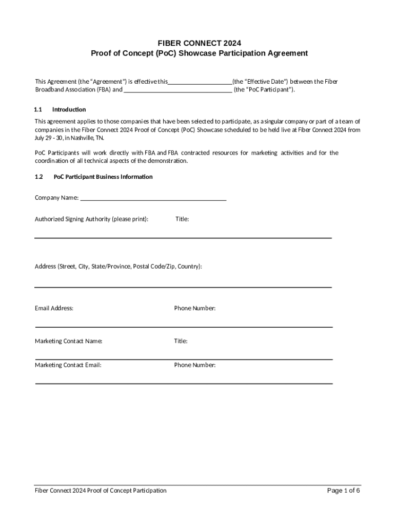 Proof of Concept (PoC) Showcase Participation Agreement Doc Template ...