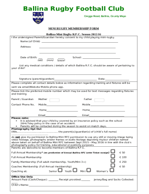 mini rugby membership Doc Template | pdfFiller