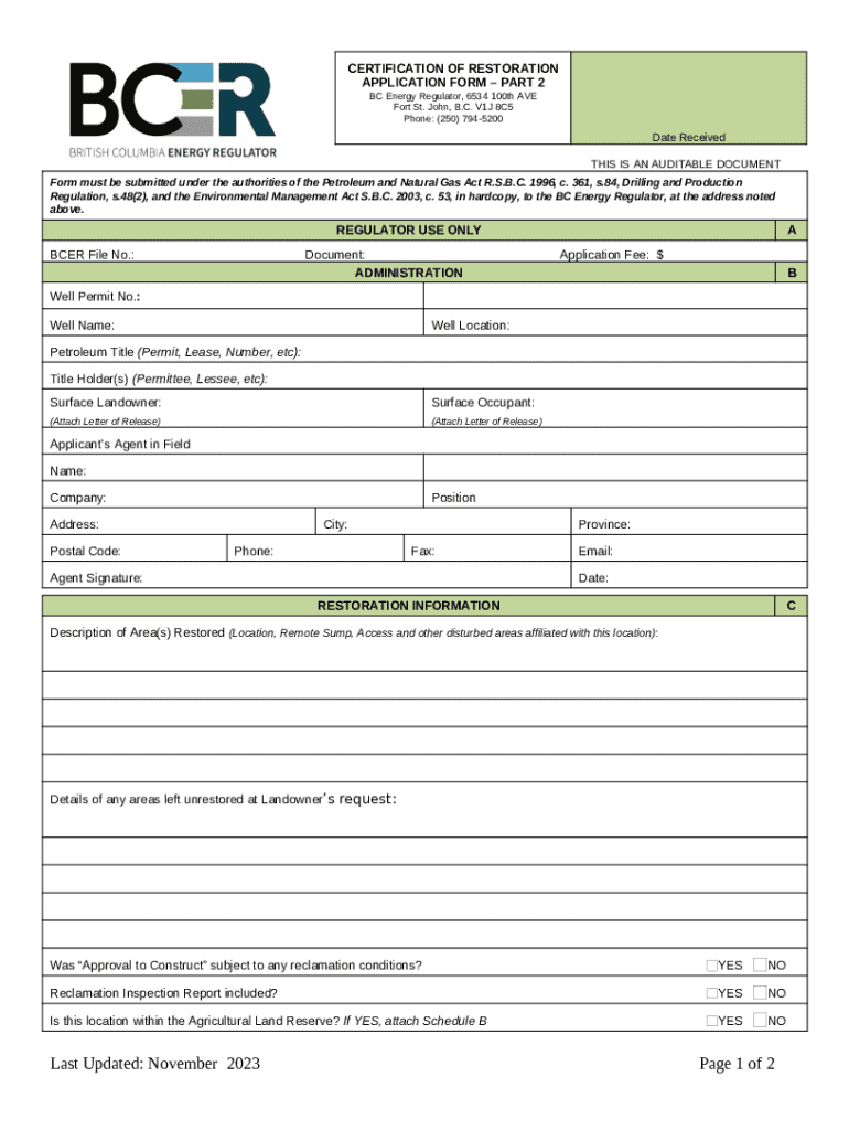 Certificate of Restoration Application - Part 2 Doc Template | pdfFiller