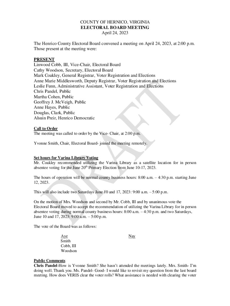 Fillable Online Cathy Woodson, Secretary, Electoral Board Fax Email Print - pdfFiller