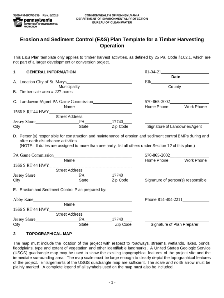E&S Plan Template for Timber Harvesting - - DEP eLibrary Doc Template ...