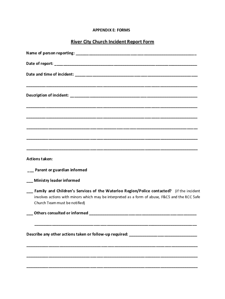 Fillable Online River City Church Incident Report Form Fax Email Print ...