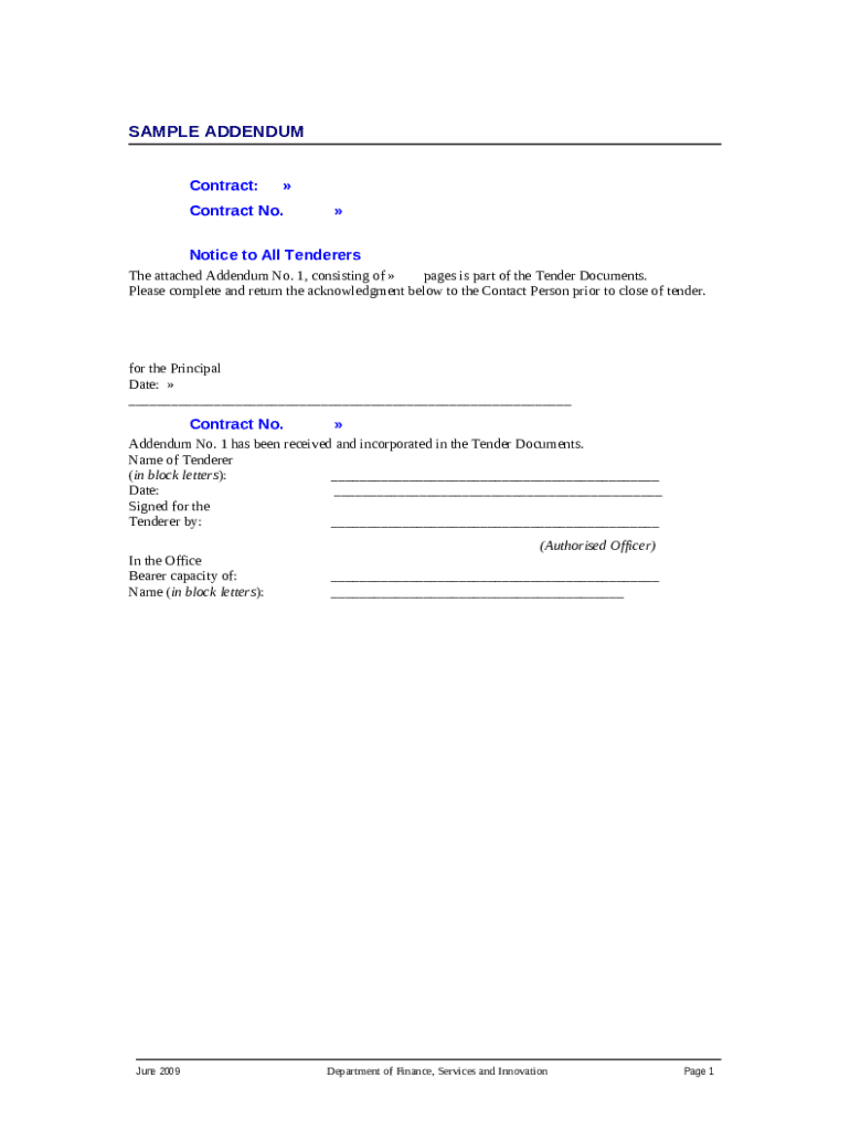 Sample Addendum. Standard contract documents - GC21 Doc Template ...