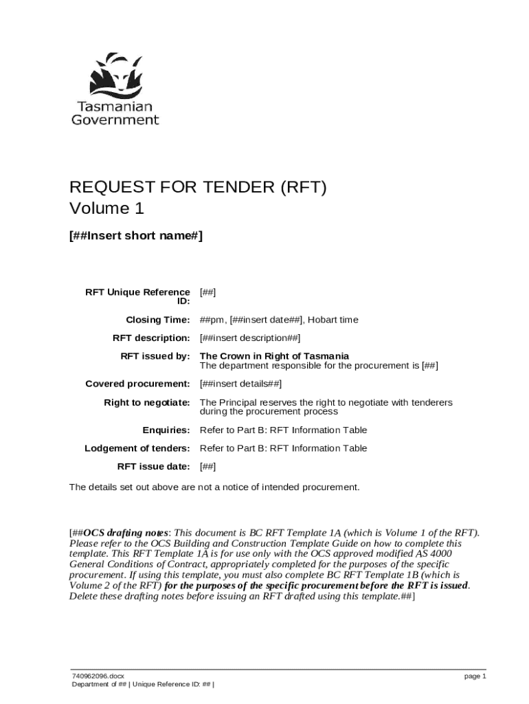 BC RFT Template 1A (Vol 1 - Uses AS 4000). Procurement templates ...