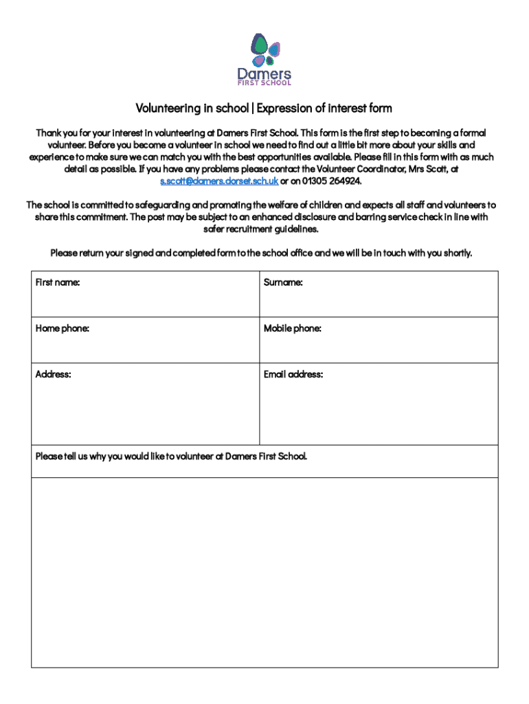 Fillable Online Volunteering in school Expression of interest form Fax Email Print - pdfFiller
