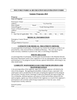 HOLYOKE PARKS & RECREATION REGISTRATION Doc Template | pdfFiller