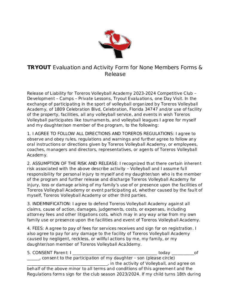 TOREROS Tryout Evaluation Doc Template | pdfFiller