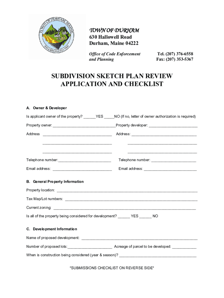 Fillable Online Subdivision Sketch Plan Review Application & Checklist Fax Email Print - pdfFiller
