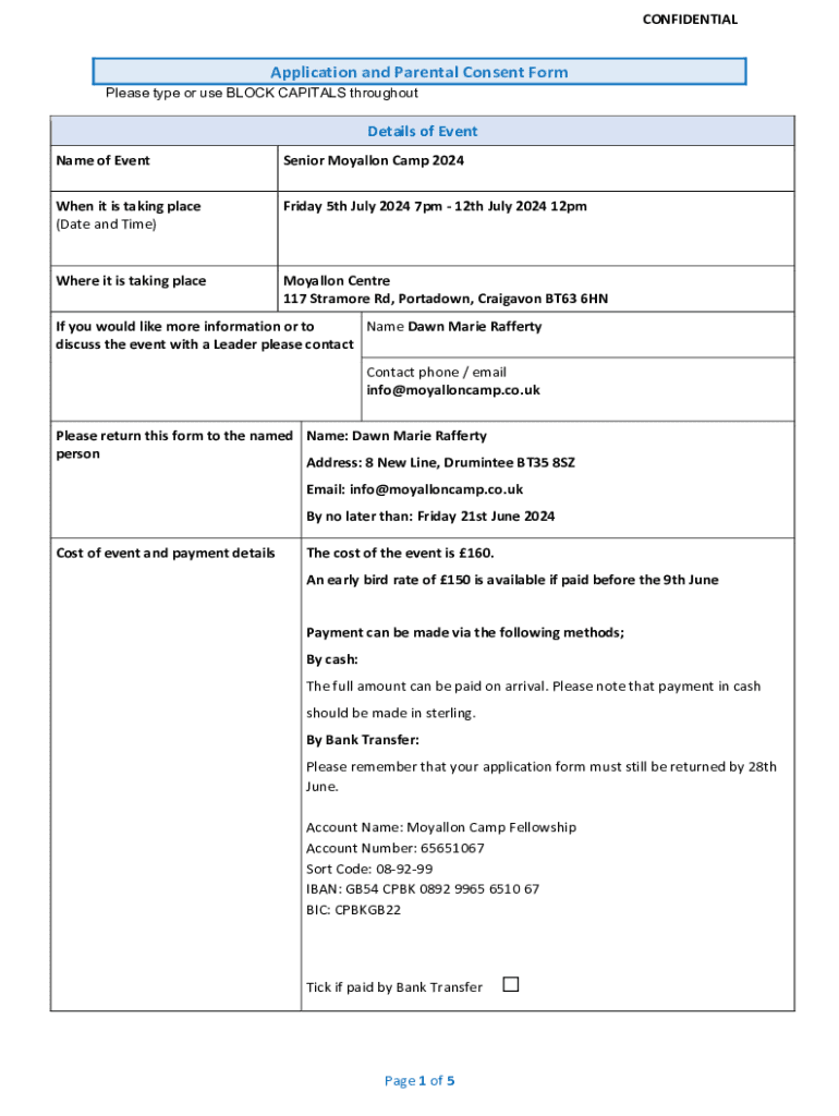 Fillable Online Snr Moyallon Camp APPLICATION AND PARENTAL CONSENT FORM ...