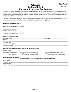 Fillable Online Arkansas Letter of Intent Partnership Income Tax Returns Tax Year ... Fax Email ...
