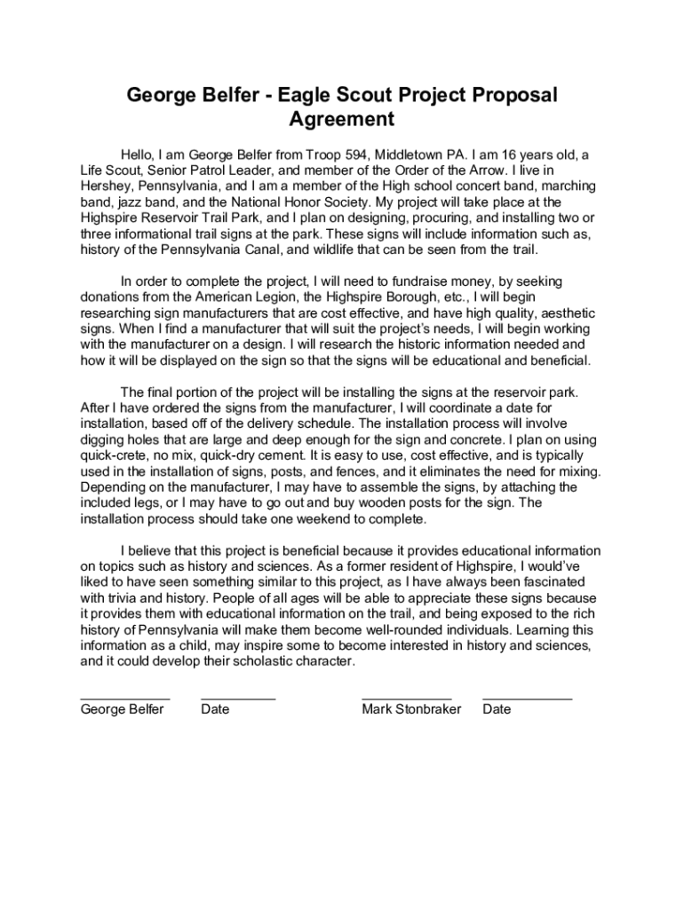 Fillable Online George Belfer - Eagle Scout Project Proposal Agreement ...