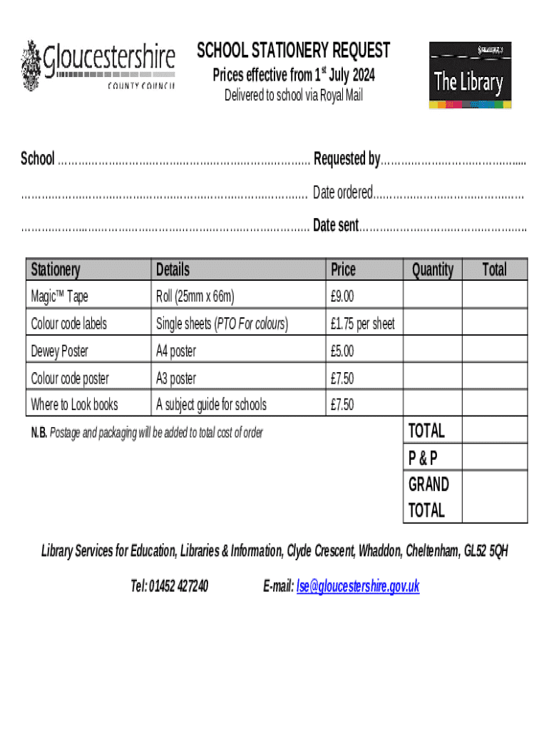School stationery request Doc Template | pdfFiller