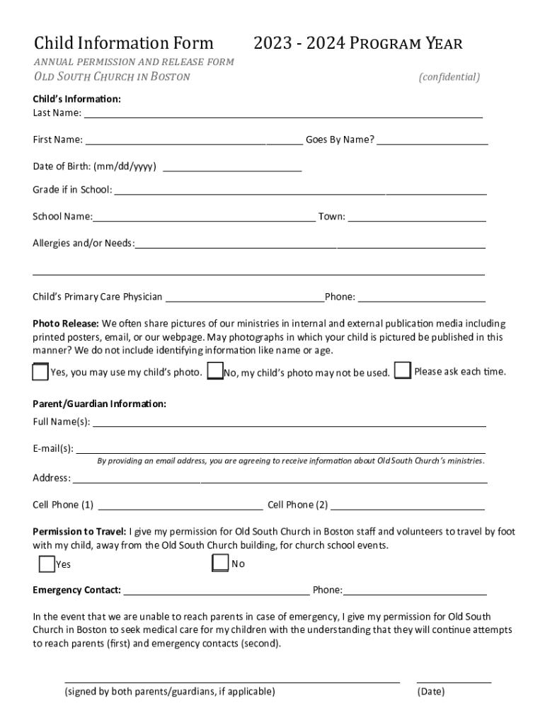 Fillable Online Old South Preschool Information Request Form Fax Email Print - pdfFiller