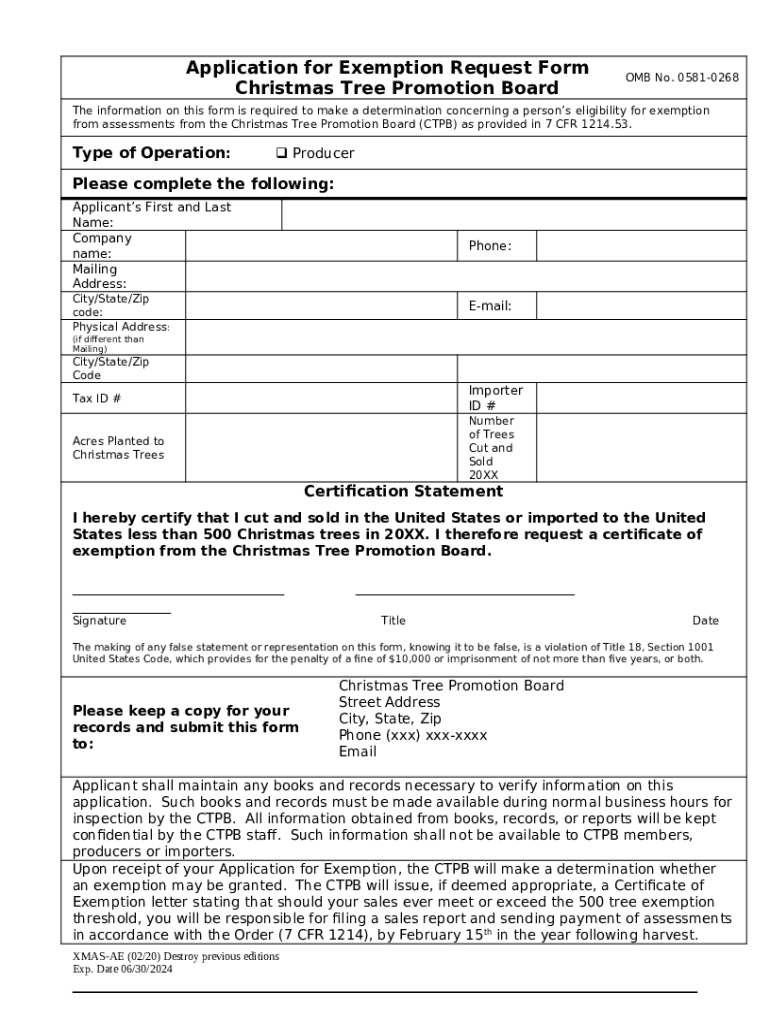 Application for Exemption Request Christmas Tree ... Doc Template | pdfFiller