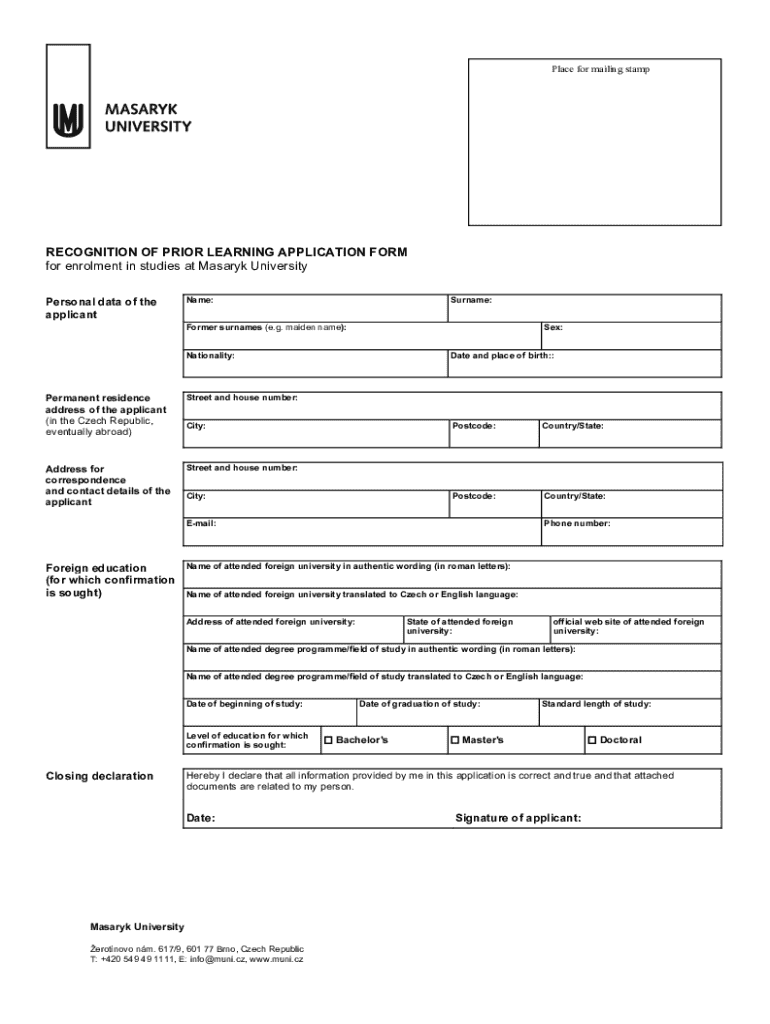 Fillable Online RECOGNITION OF PRIOR LEARNING APPLICATION FORM for ... Fax Email Print - pdfFiller