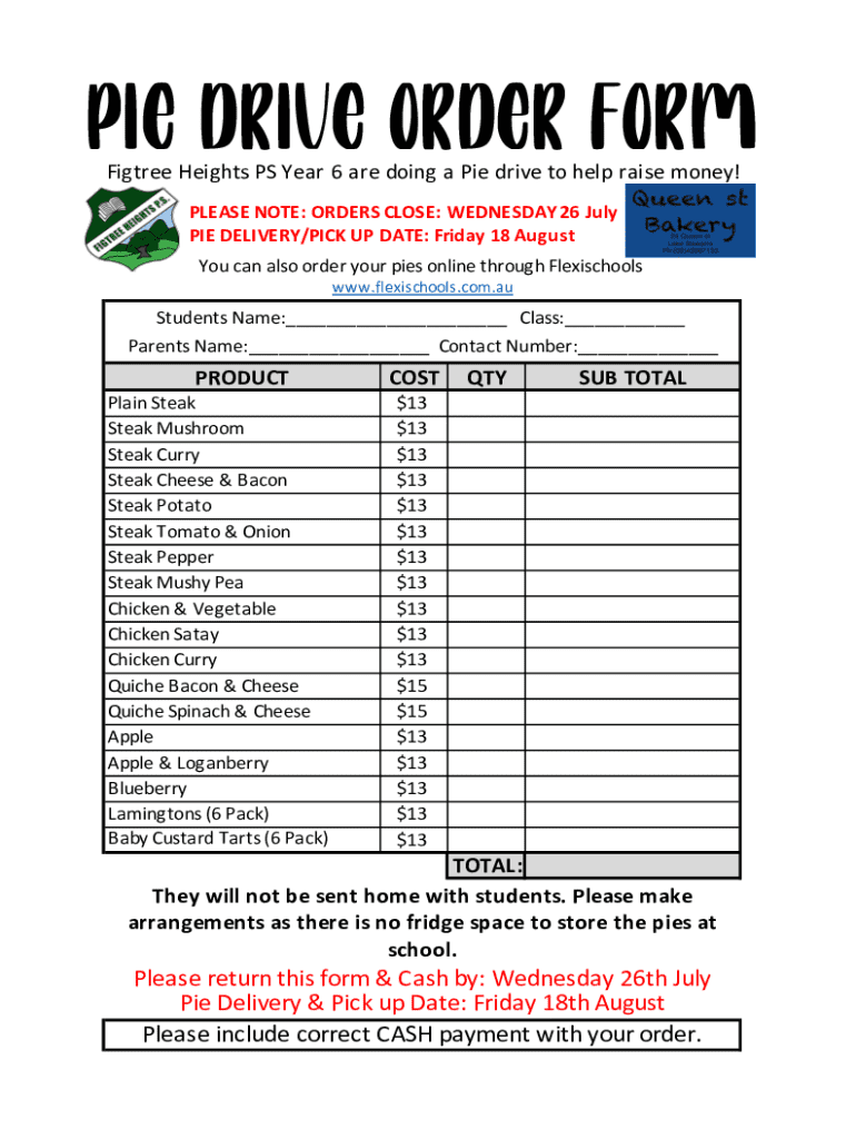 Fillable Online Look out for your Pie... - Figtree Heights Public ...