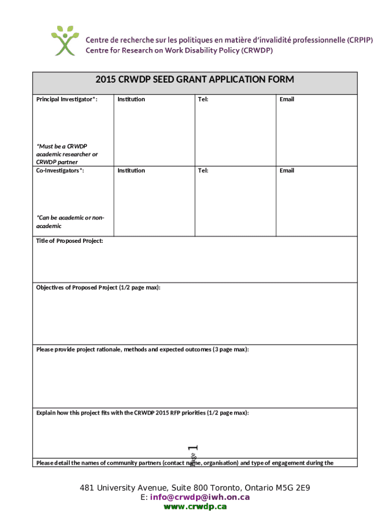 2015 crwdp seed grant application Doc Template | pdfFiller