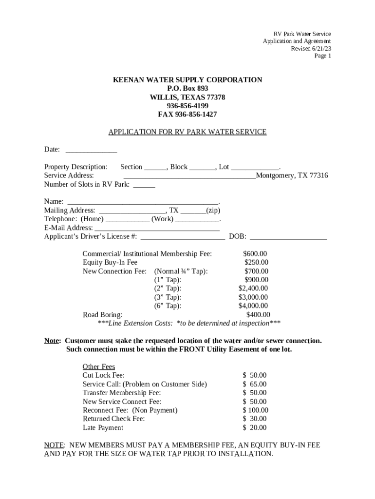 APPLICATION FOR WATER SERVICE - Willis, TX Doc Template | pdfFiller