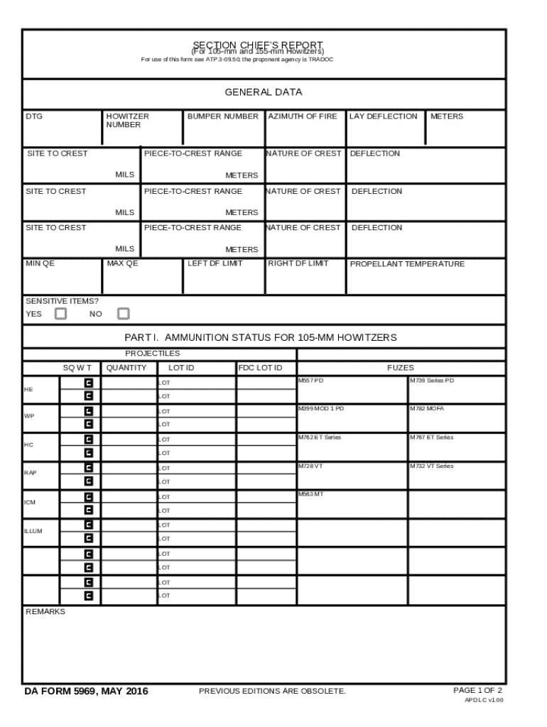 Fillable Online Section Chief\'s Report (For 105-mm and 155-mm Howitzers) Fax Email Print ...