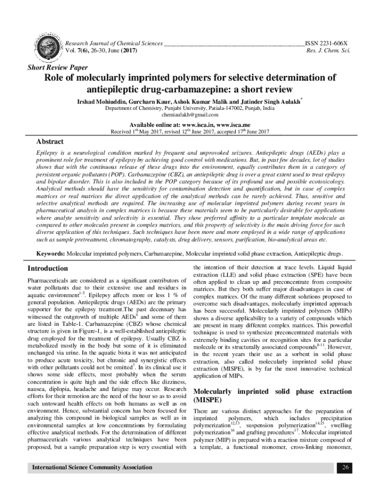 Fillable Online Application of Molecularly Imprinted Polymers in the ... Fax Email Print - pdfFiller