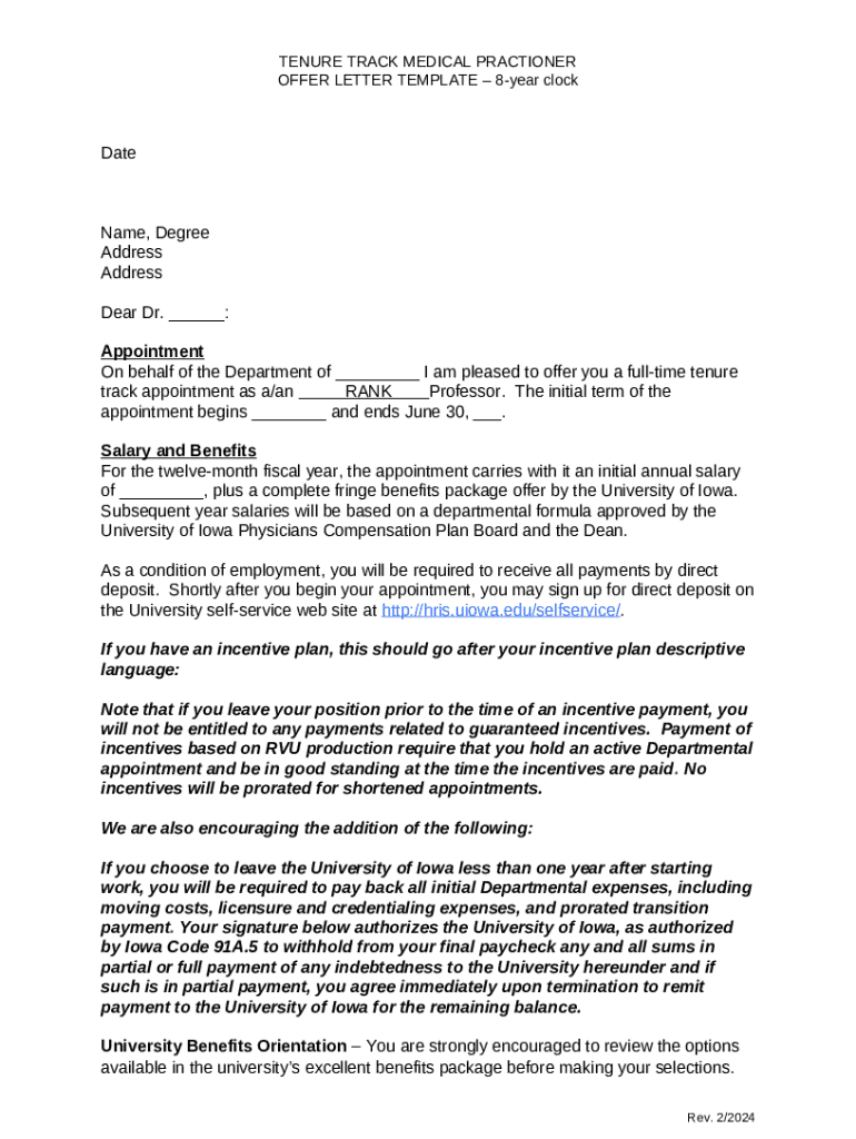 Tenure-Track Offer Letter Template - UNT Provost - medicine uiowa Doc ...
