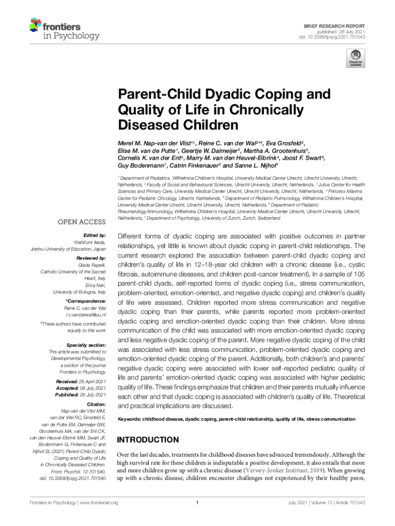 Fillable Online Parent-Child Dyadic Coping and Quality of Life in ...