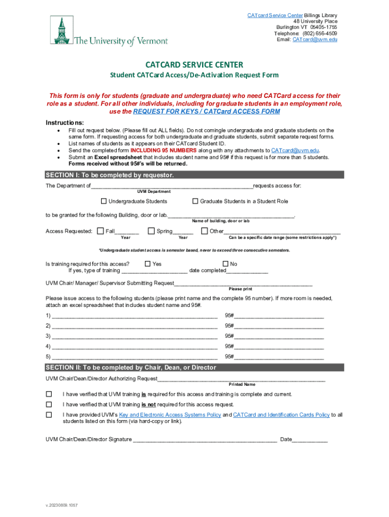 Fillable Online Fill out FormsUVM CATcard Service Center Fax Email Print - pdfFiller