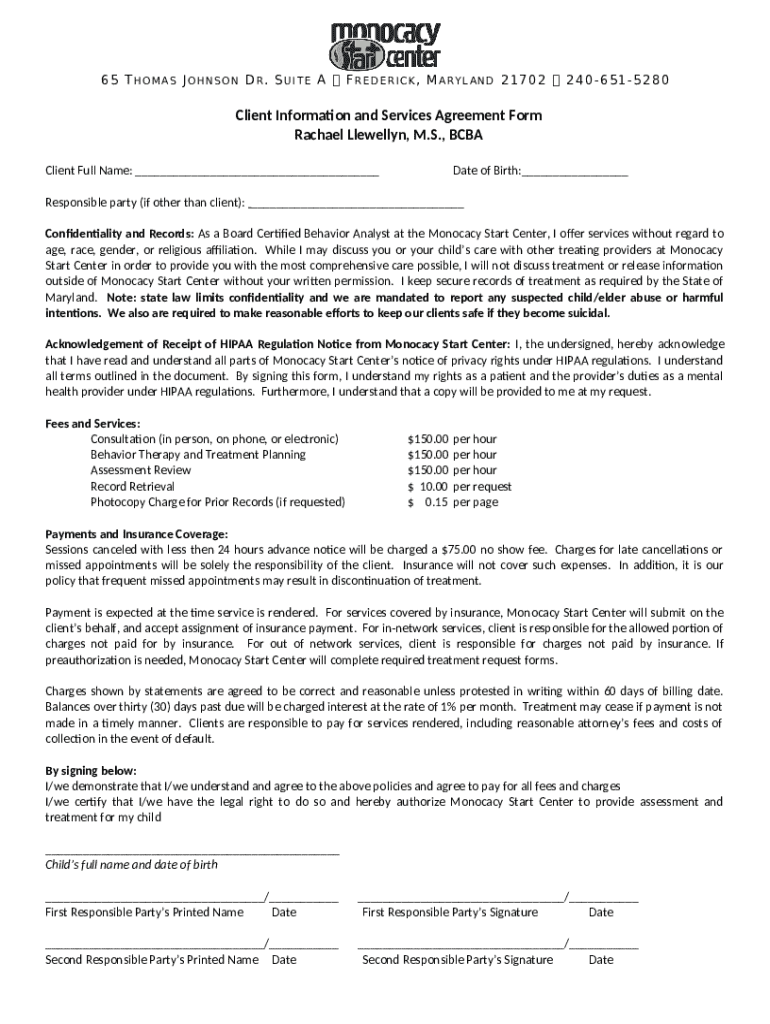 Client Ination and Psychiatric Services Agreement ... Doc Template | pdfFiller
