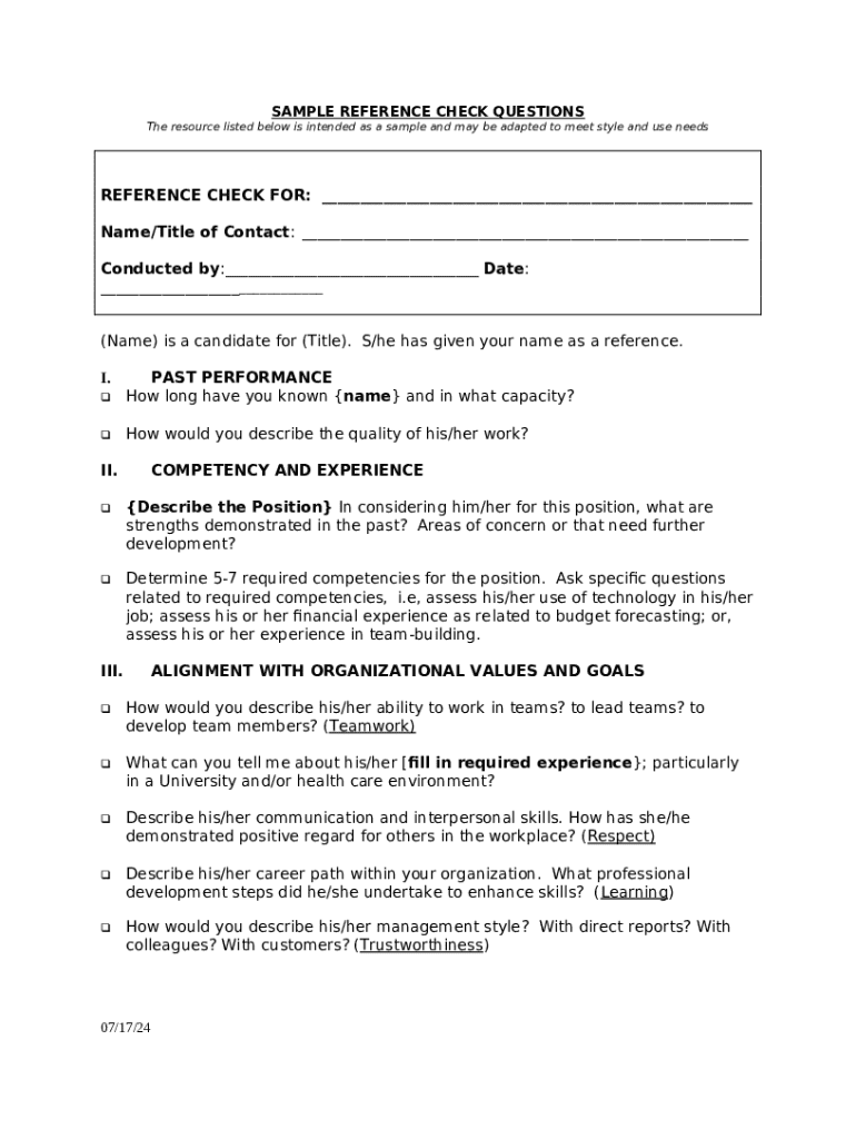 Sample Reference Checklist (With Downloadable Templates) - hr duke Doc ...