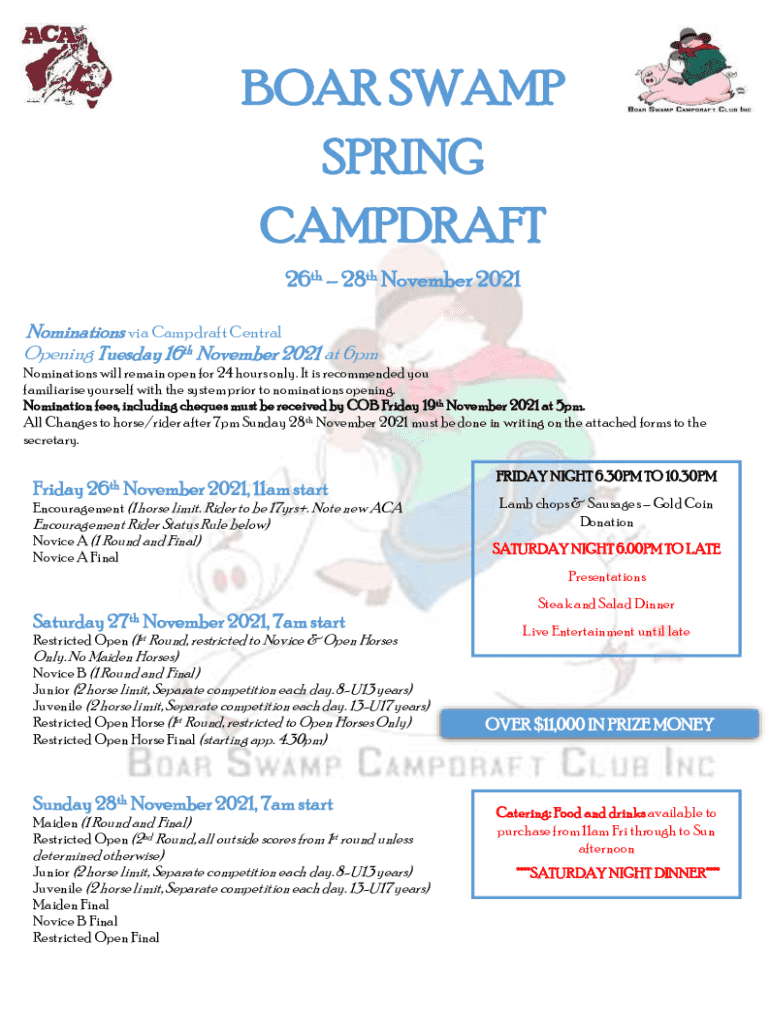 Fillable Online Boar Swamp Campdraft Club Inc. Fax Email Print - pdfFiller