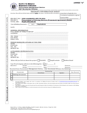 Fillable Online bidder's information sheet Fax Email Print - pdfFiller