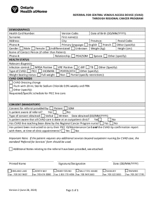 Fillable Online referral for central venous access device (cvad ...