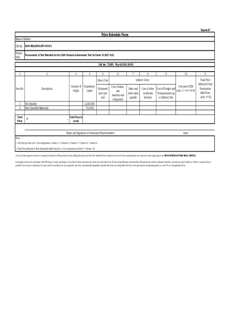 Fillable Online Procurement of Test Materials for the 2024 National ...